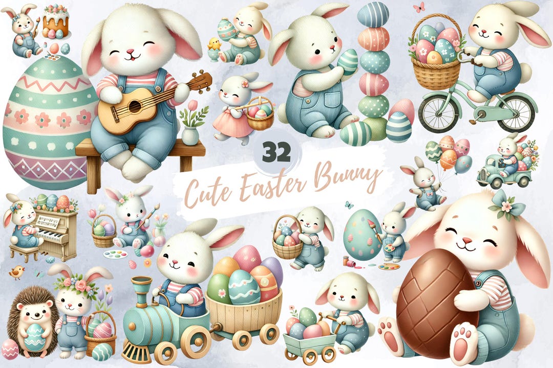 Easter Clipart Bundle Pastel, Easter Rabbit Png File, Bunny Png Clipart ...