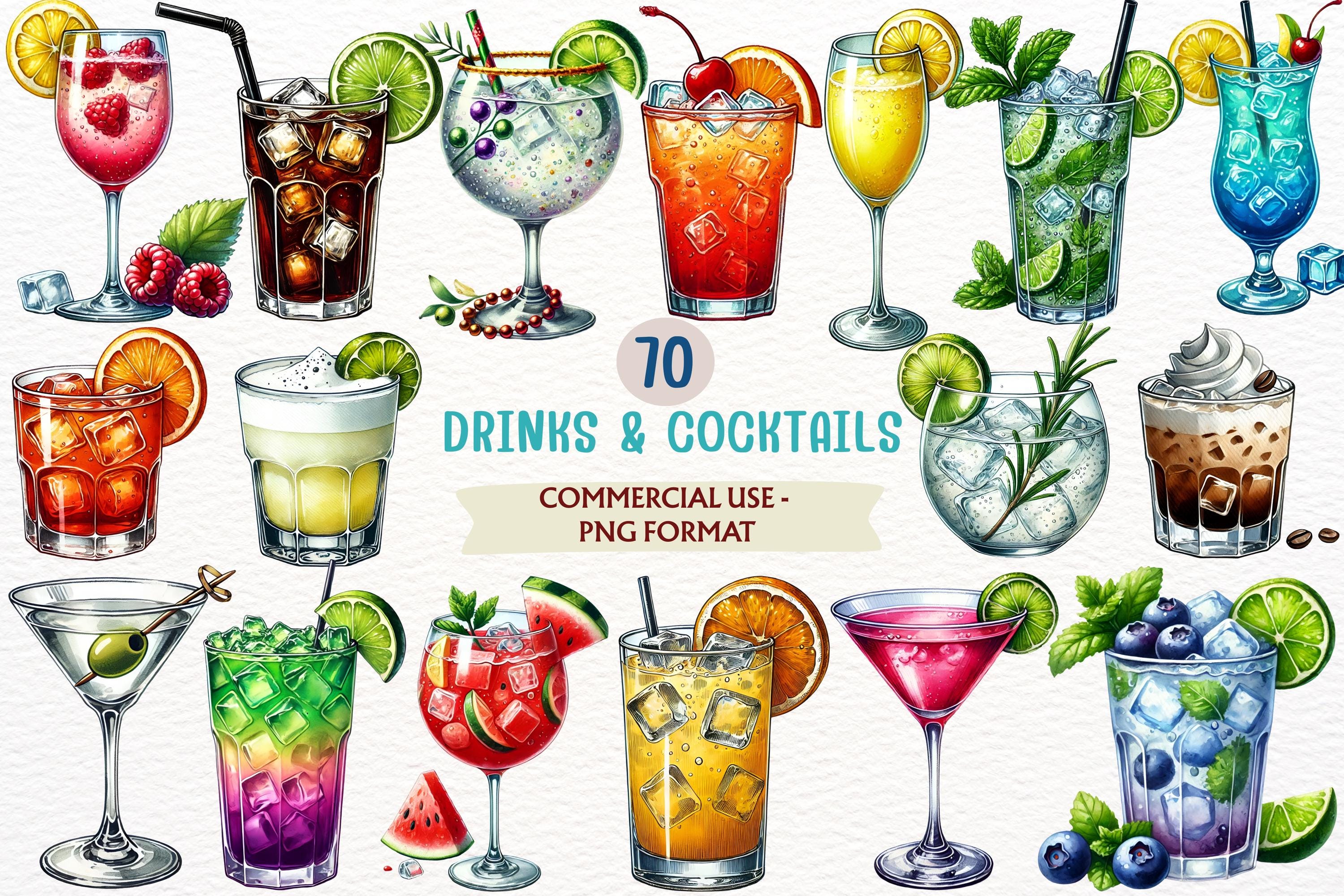 Watercolor Cocktails Clip Art / Drinks Menu Printable Cliparts / Summer ...