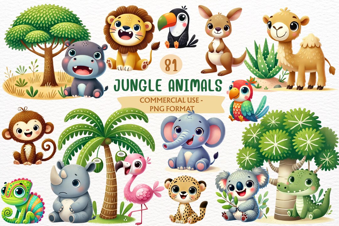 Cute Safari Jungle Clipart / Safari Animals Watercolour Clipart ...