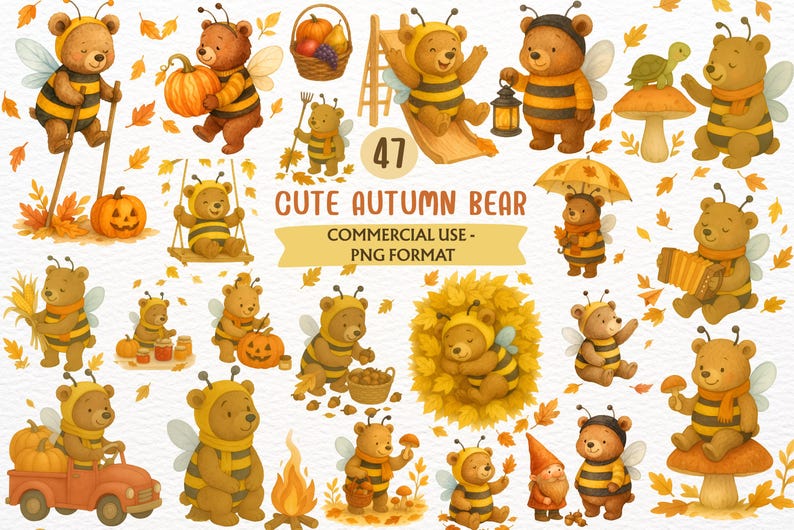 Watercolor Woodland, Autumn Bear Clipart, Fall Forest Png, Halloween ...