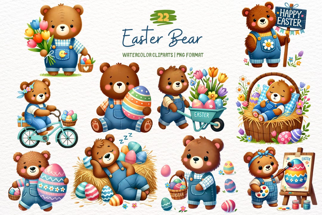 Watercolor Easter Bear, Woodland Clipart, Forest Animal Png, Nursery ...