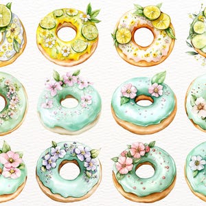 Watercolor Donuts Clipart, Bakery Food PNG, Fruits Desserts Bundle ...