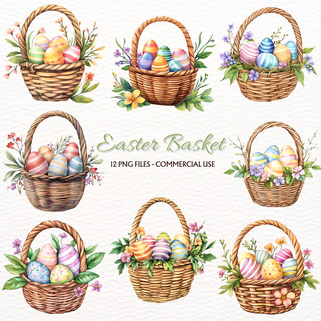 Easter Eggs Basket Clipart , Pastel Spring Flowers PNG , Rustic Garden ...