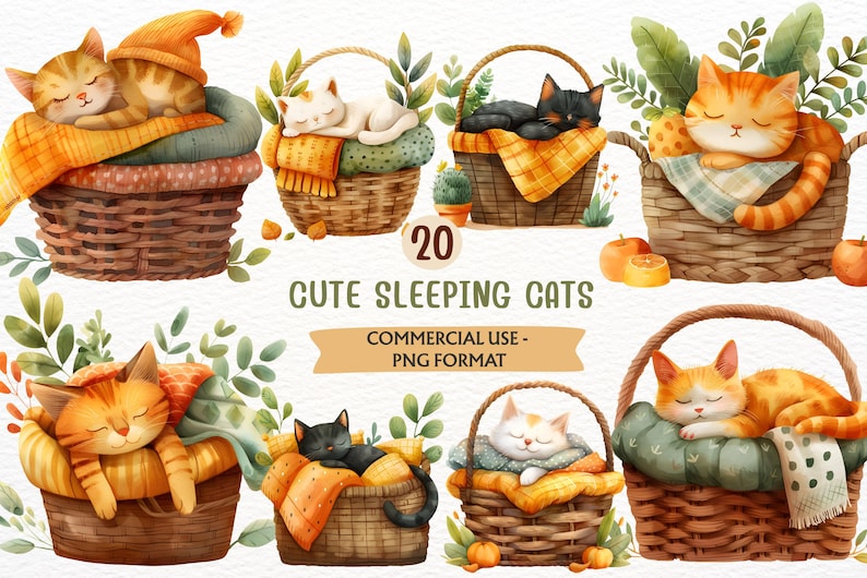 Sleeping Kitten PNG Clipart / Cute Cat Watercolor Painting Clipart ...