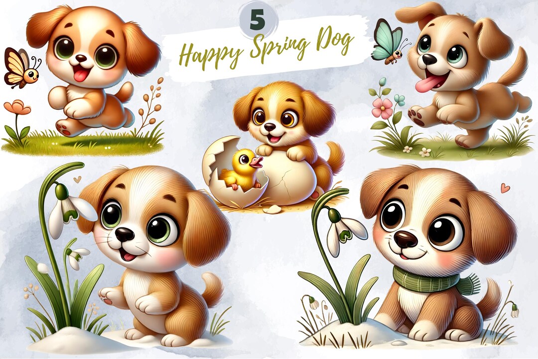 Puppy Dog Prints, Spring Flowers Png, Spring Dog Clipart, Printable ...