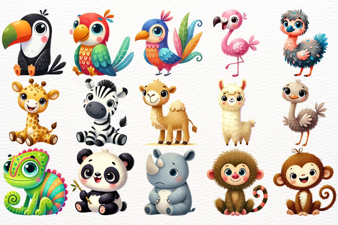 Cute Safari Jungle Clipart / Safari Animals Watercolour Clipart ...
