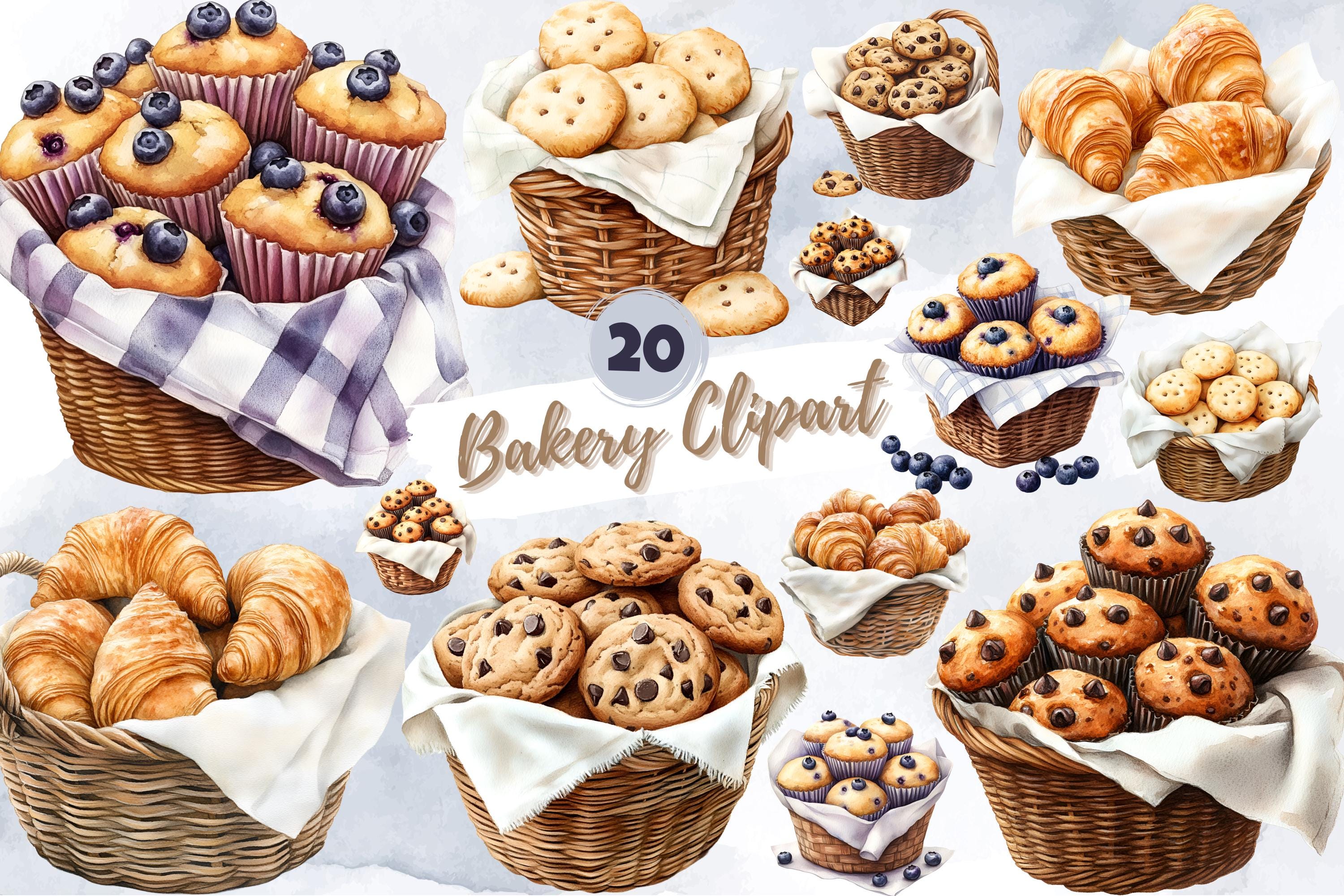 Bakery Watercolor Clip Art / Watercolor Bakery Clipart / Baking Clipart ...