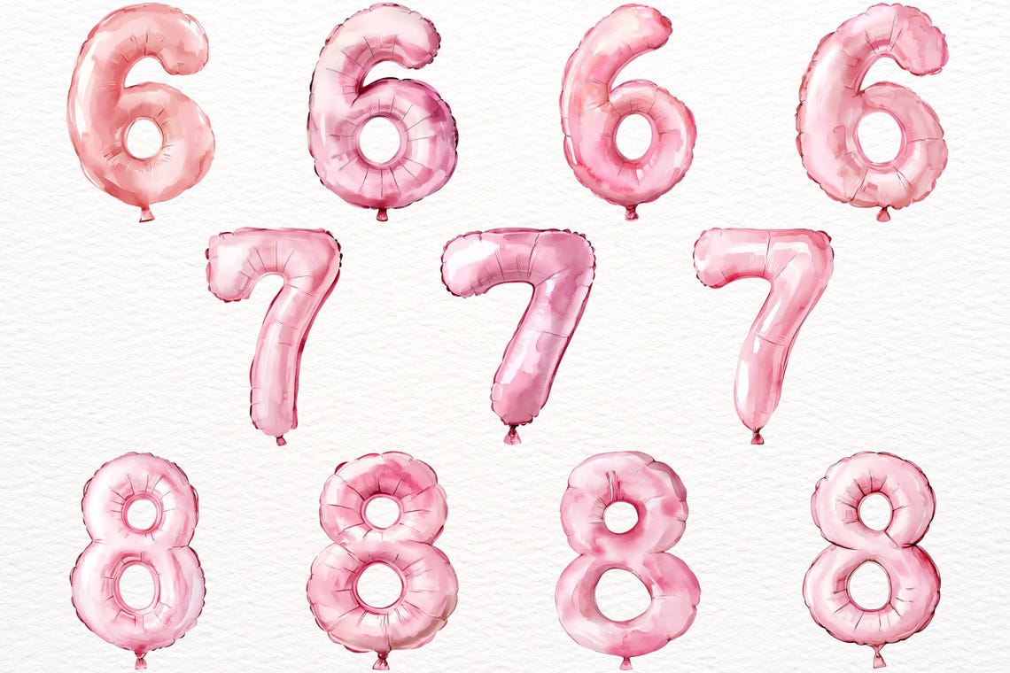 Watercolor Birthday Girl, Pink Number Balloons, Nursery Party PNG ...