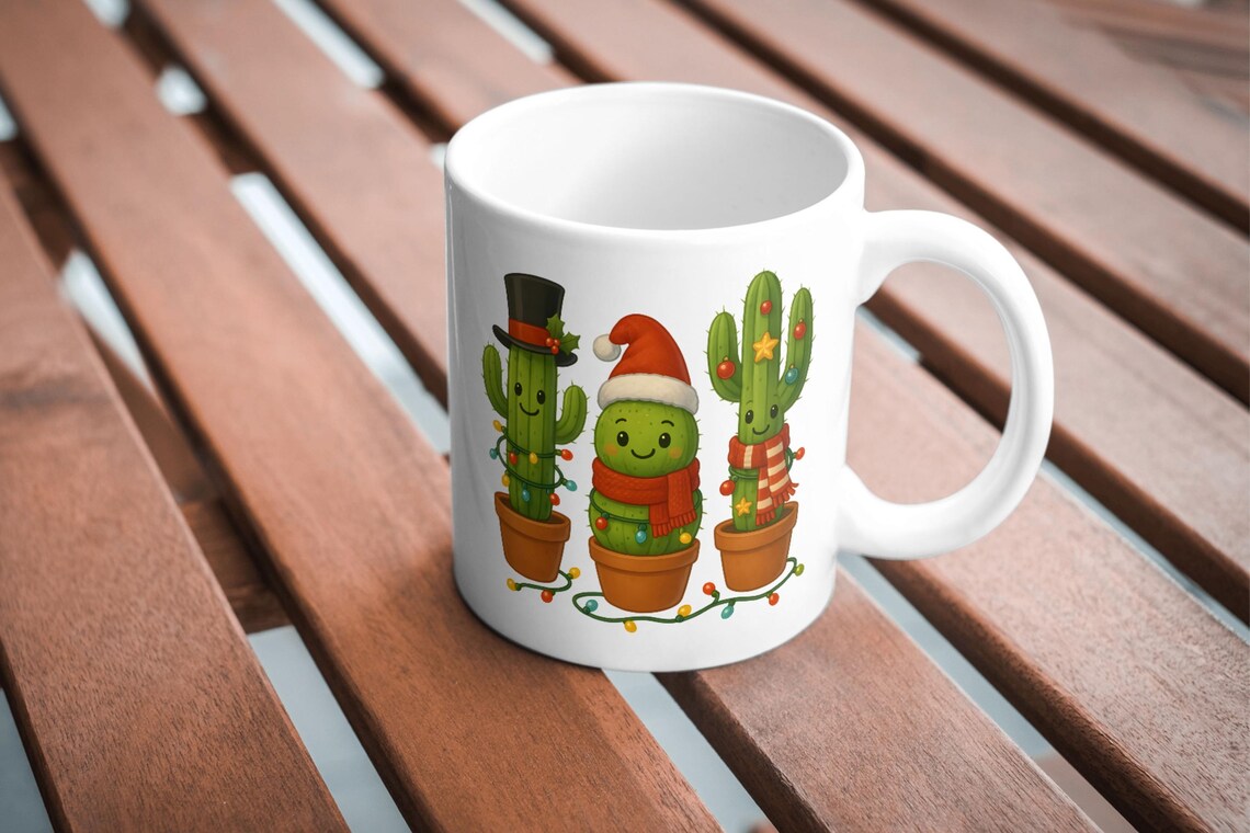 Watercolor Kawaii Christmas Cactus, Winter Season Clipart, PNG Desert ...