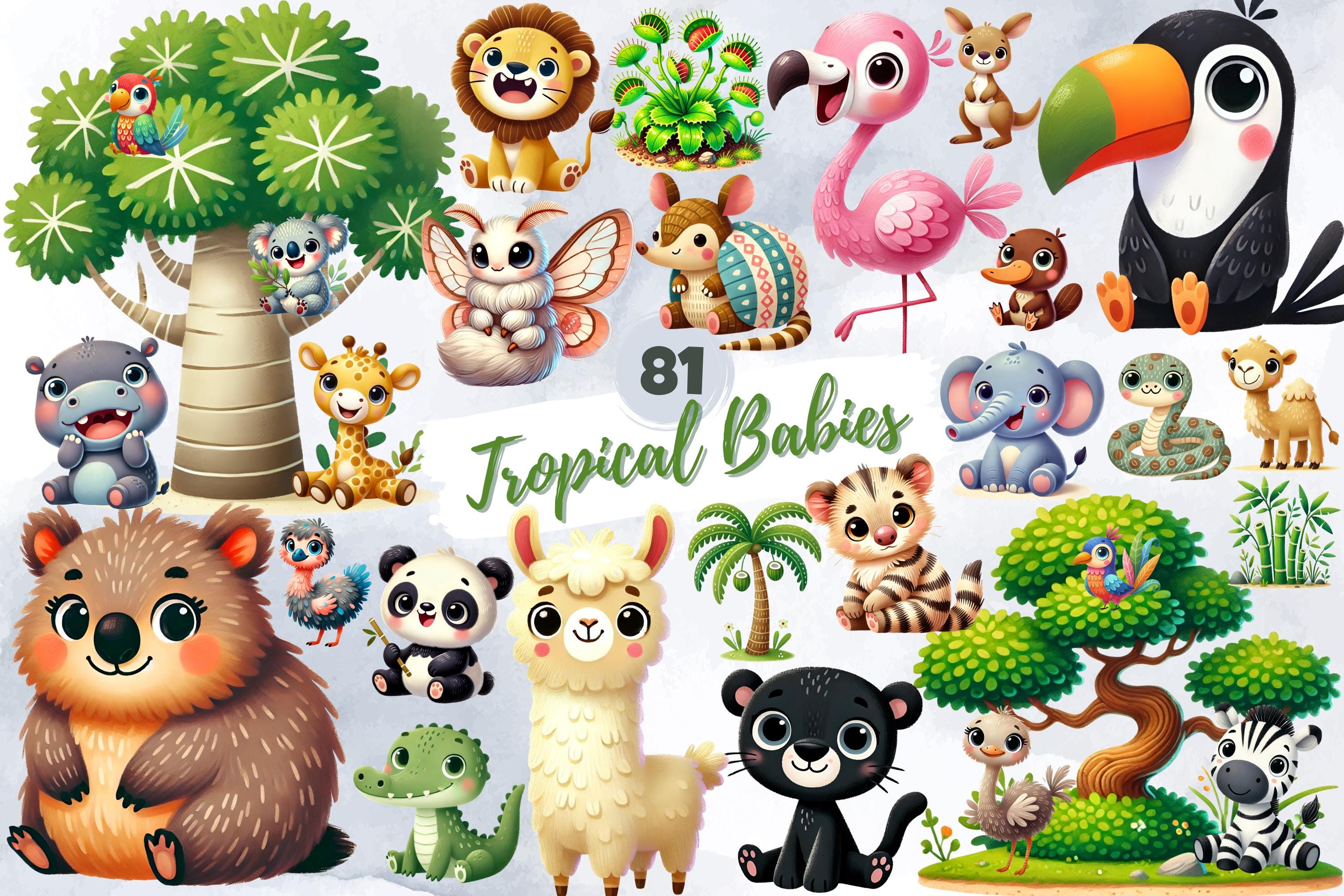 Cute Safari Jungle Clipart / Safari Animals Watercolour Clipart ...