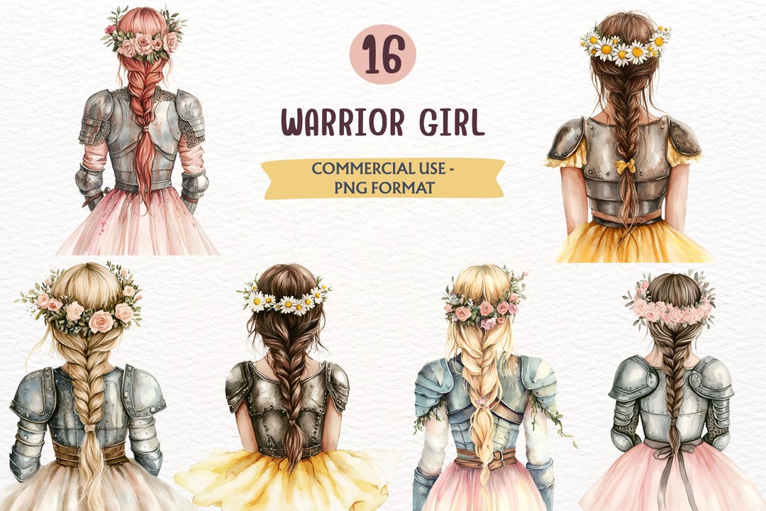 Watercolor Princess Clipart PNG: Knight Warrior Girl, Pink Dress ...