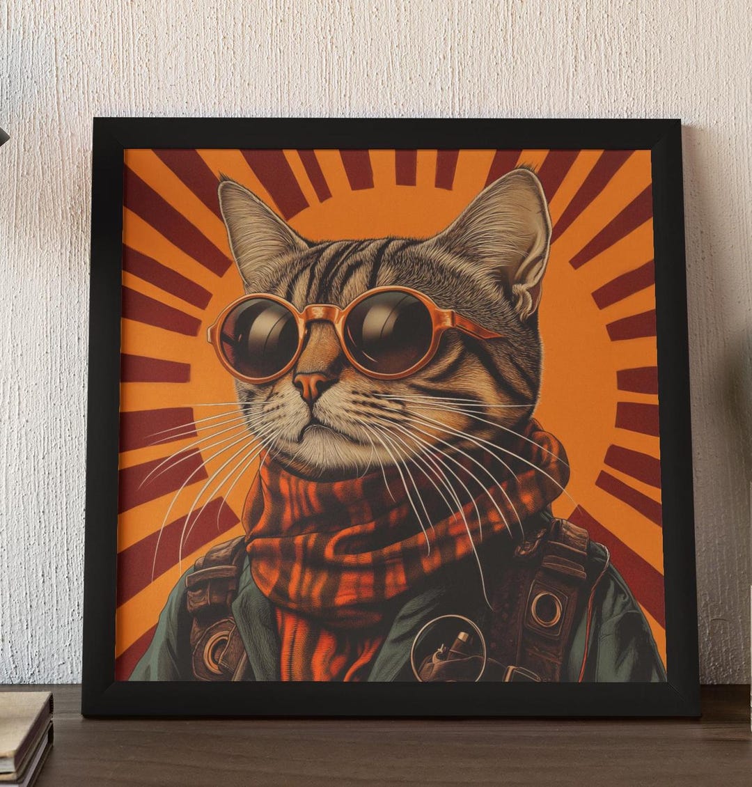 Cool Cat Wall Art, Hipster Animal Print, Retro Sunglasses Cat Poster ...