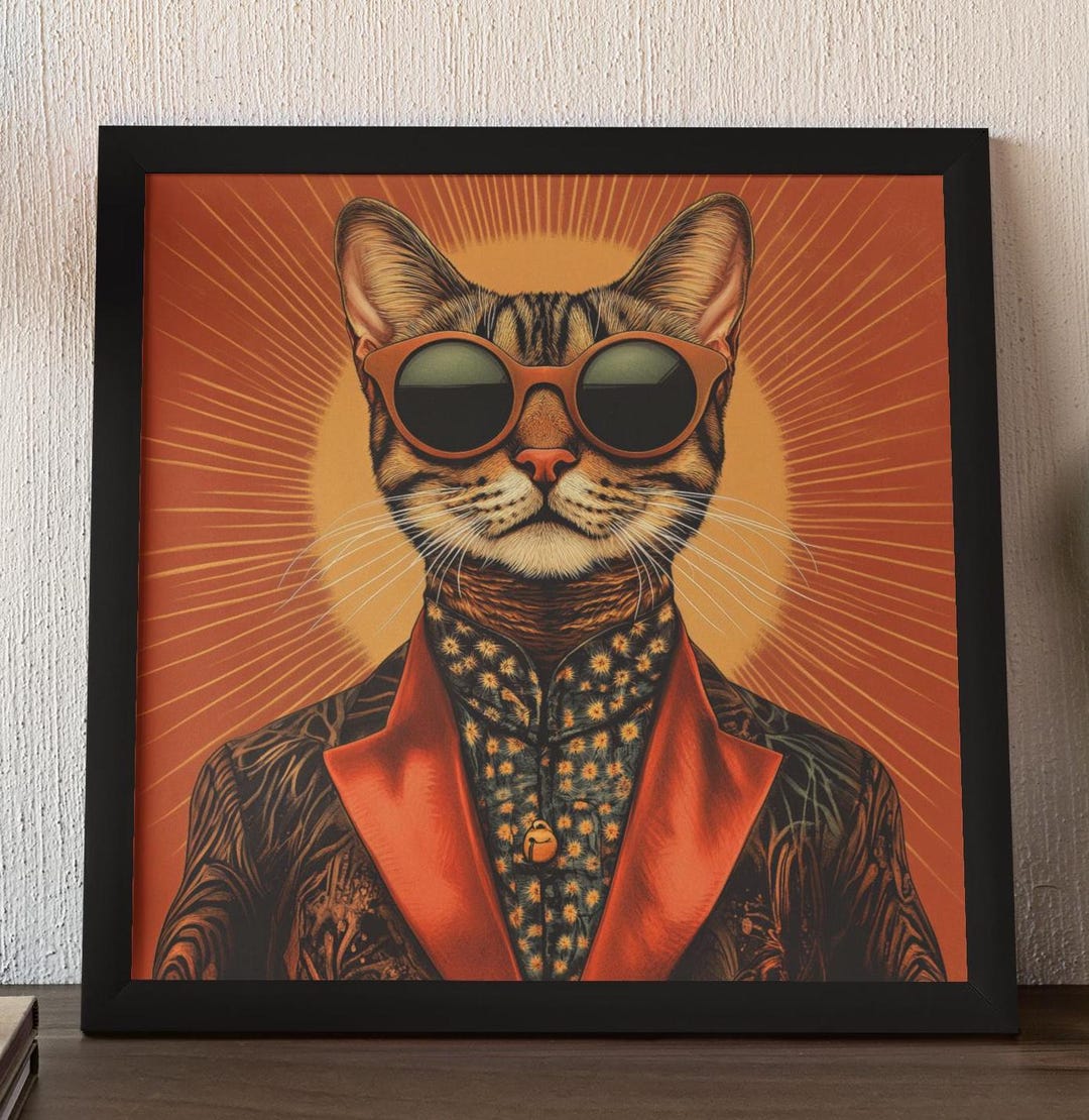 Cool Cat Wall Art Print, Hipster Animal Portrait, Modern Pop Art Poster ...
