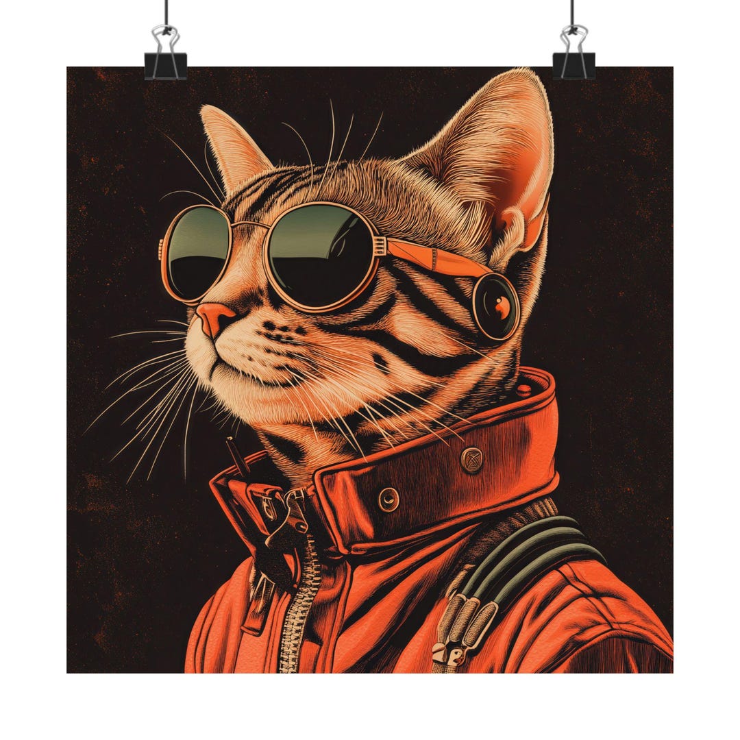 Cool Cat Astronaut Wall Art - Retro Space Cat Print - Orange Tabby Sci ...