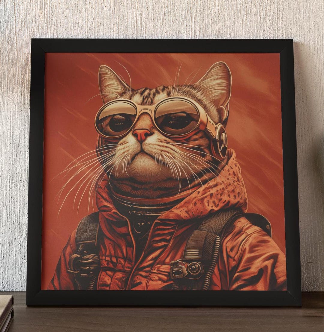 Cool Cat Wall Art Print, Aviator Cat Poster, Modern Pet Portrait, Funny ...