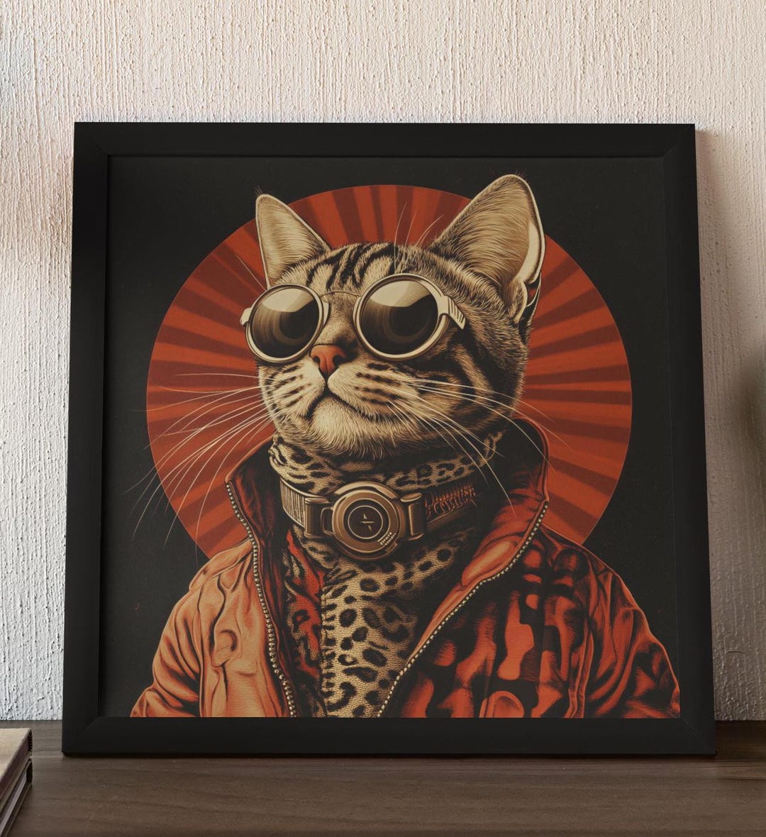 Cool Cat Wall Art Print, Hipster Animal Portrait, Retro Pop Art Digital ...