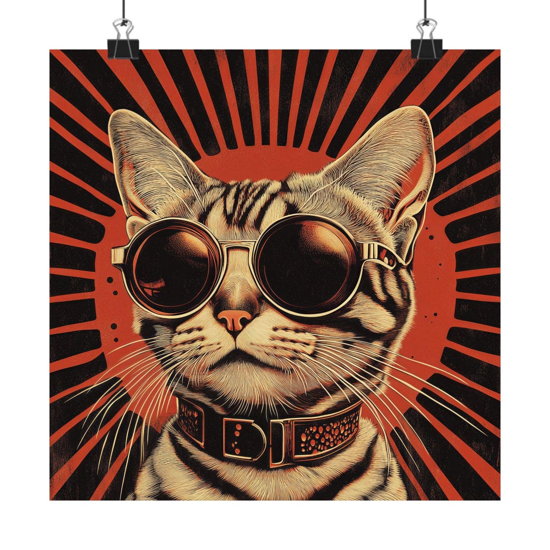 Cool Cat Propaganda Art Print - Retro Sunglasses Cat Poster - Modern ...