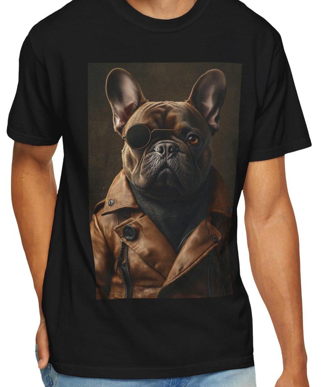 French Bulldog Biker T-shirt | Cool Frenchie in Leather Jacket ...