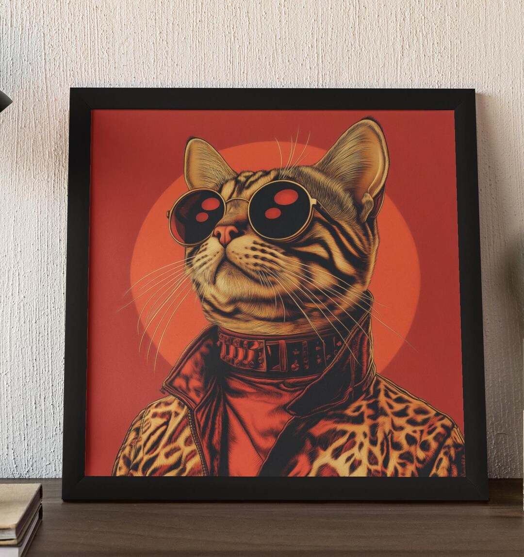 Cool Cat Wall Art, Retro Sunglasses Cat Print, Modern Pop Art Digital ...