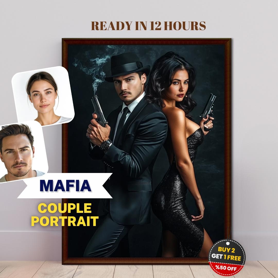 Custom Mafia Couple Portrait | Unique Mother's Day Gift | Personalized ...