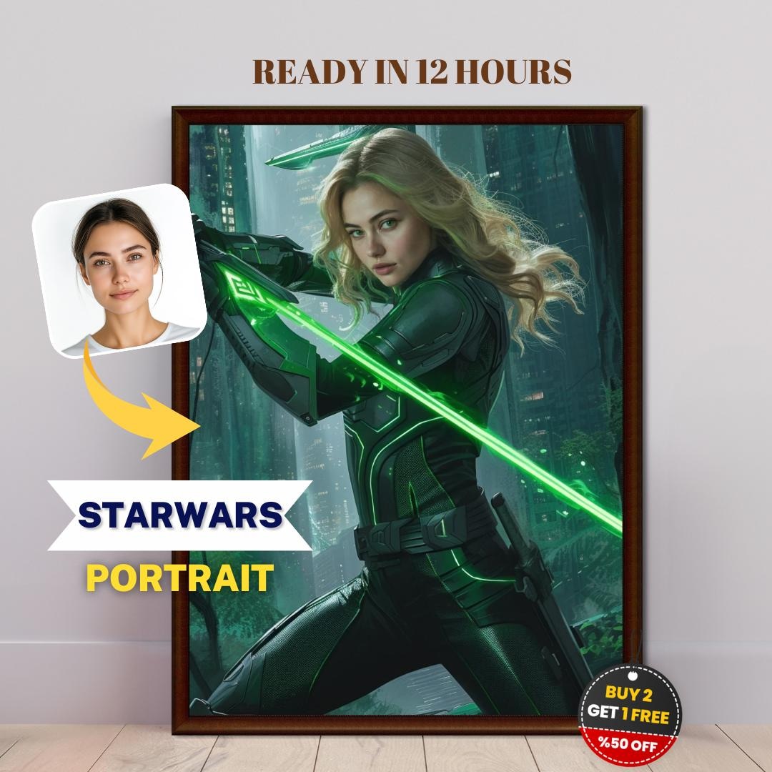Custom Star Wars Portrait From Photo, Custom Woman Jedi Portrait, Gift ...