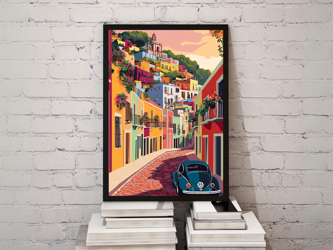 Colourful Town Pop Art Poster Print, Colourful Small Town Fine Art ...