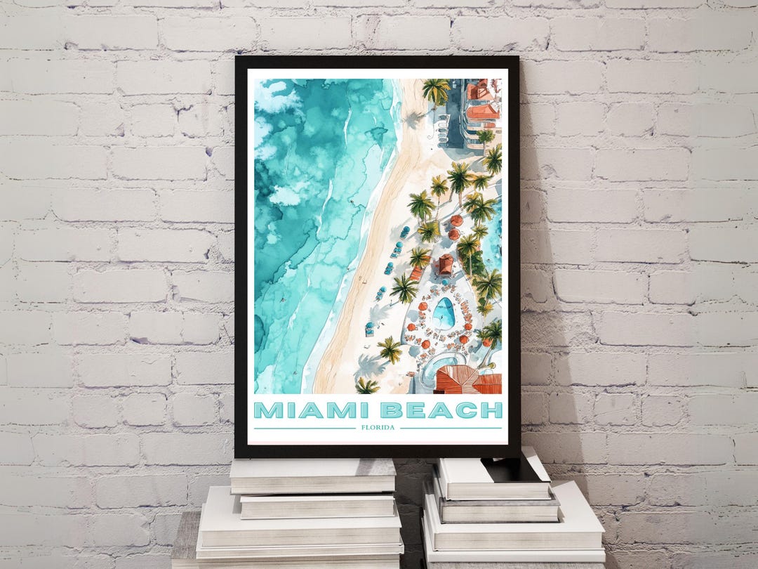 Miami Travel Print, Miami Beach Poster, Modern Travel Art, Miami Beach ...