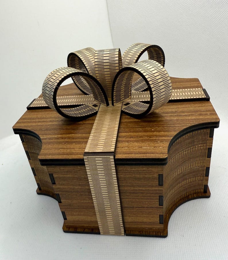 Arched Side Gift Box With Wood Bow. - Etsy