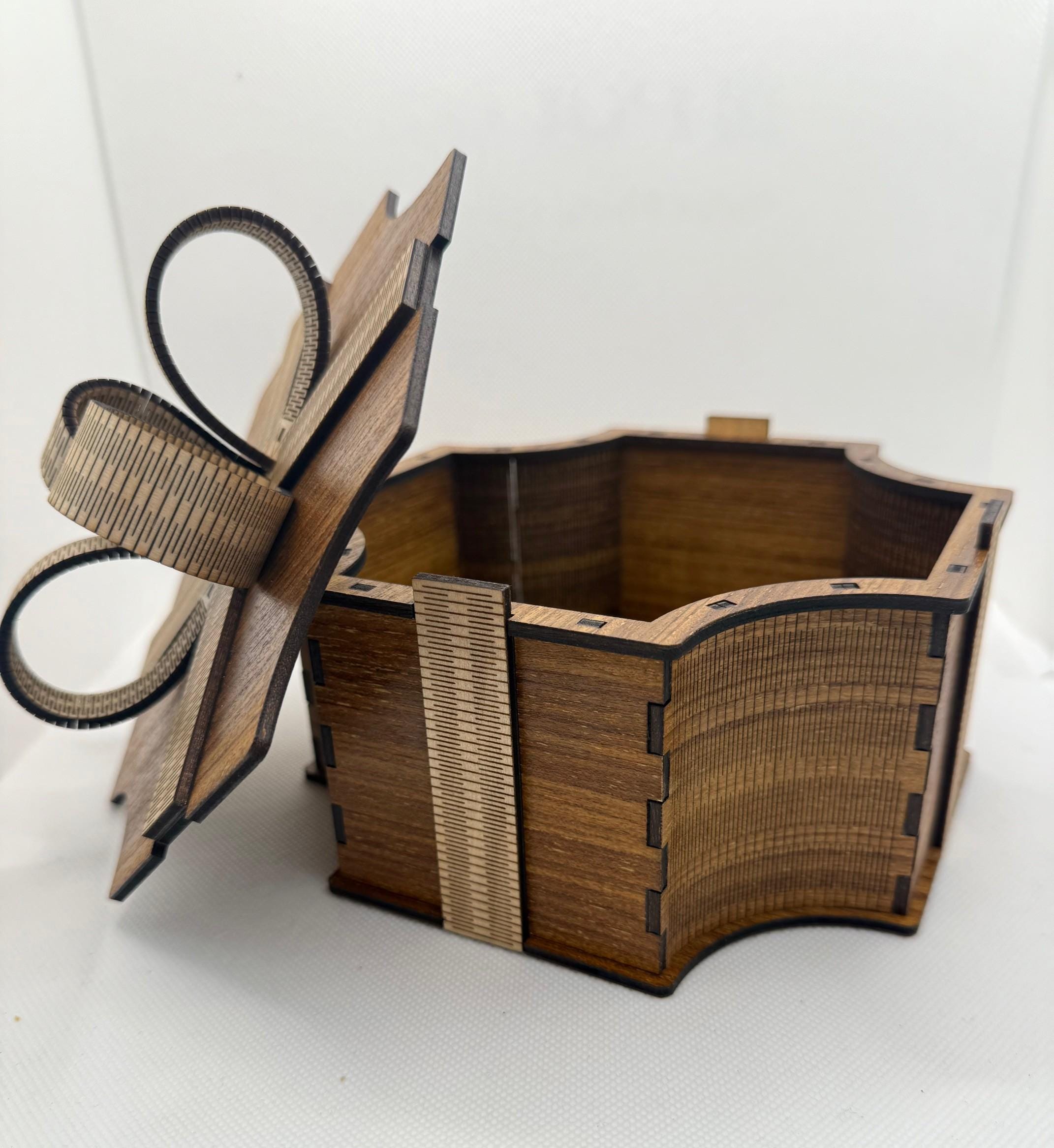 Arched Side Gift Box With Wood Bow. - Etsy