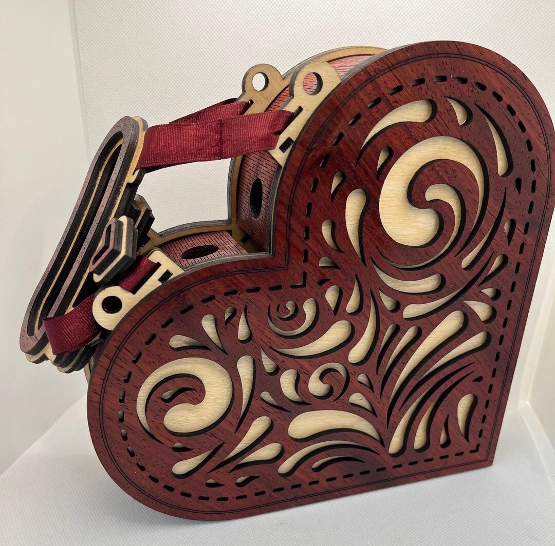 Paduak Wood Heart Purse, Custom Laser Cut Clutch - Etsy