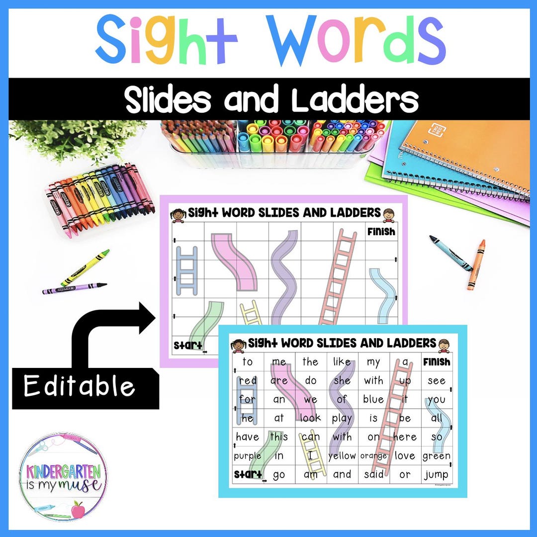 Sight Words Slides and Ladders | Editable - Etsy