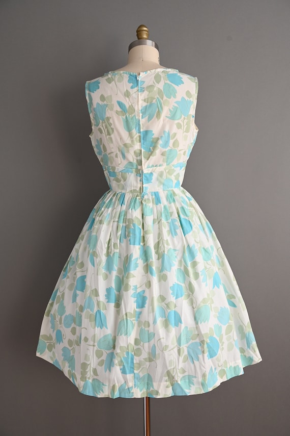 vintage 1960s Green & Blue Floral Print Full Skirt Sh… - Gem