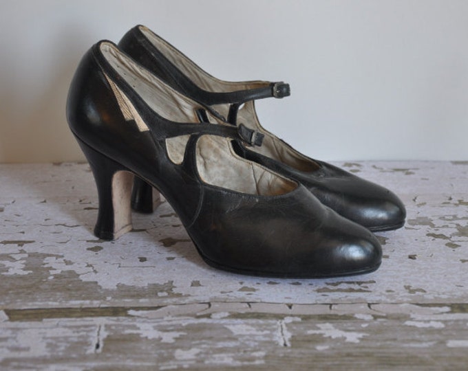 Vintage Antique Rare 1920s Rag Time Black Leather Heels - Etsy