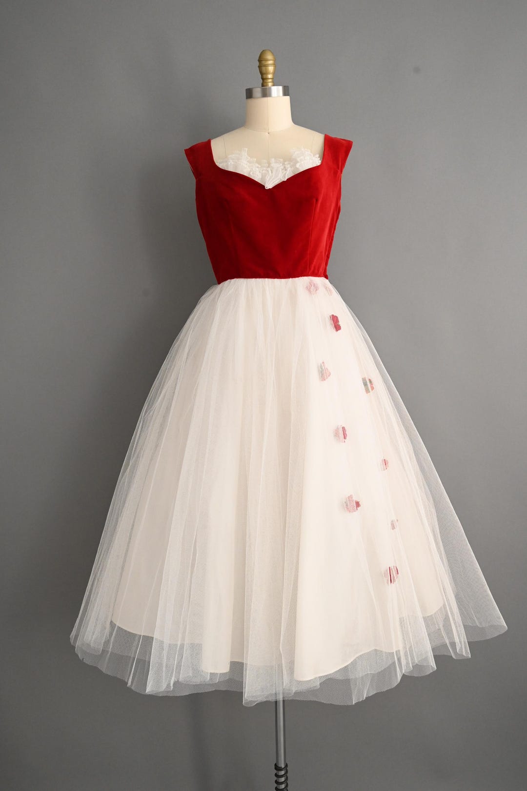 Vintage 1950s Dress | Lorie Deb Christmas Red Velvet Tulle Holiday ...