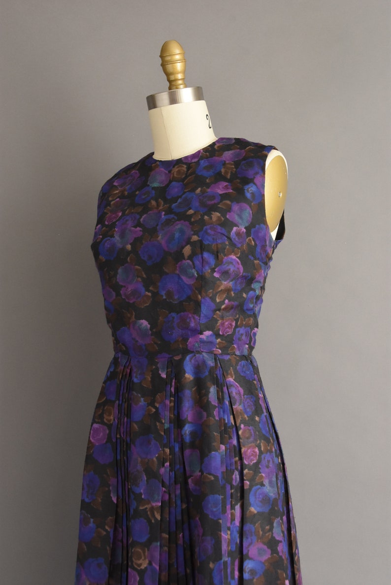 Vintage 1960s Adorable Purple Floral Print Pleated Full | Etsy