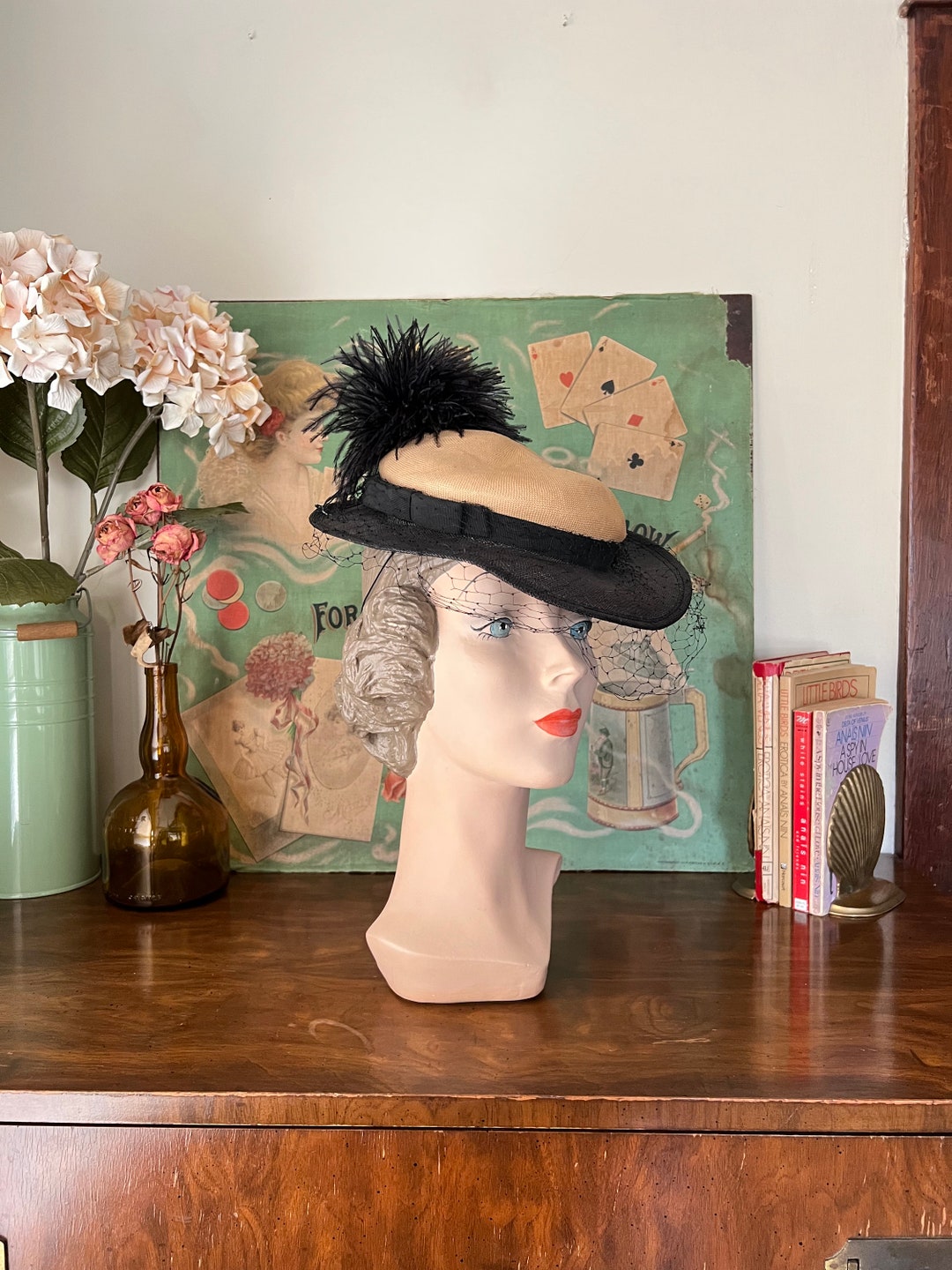 Vintage 1940s Ostrich Feather Straw Topper Hat - Etsy