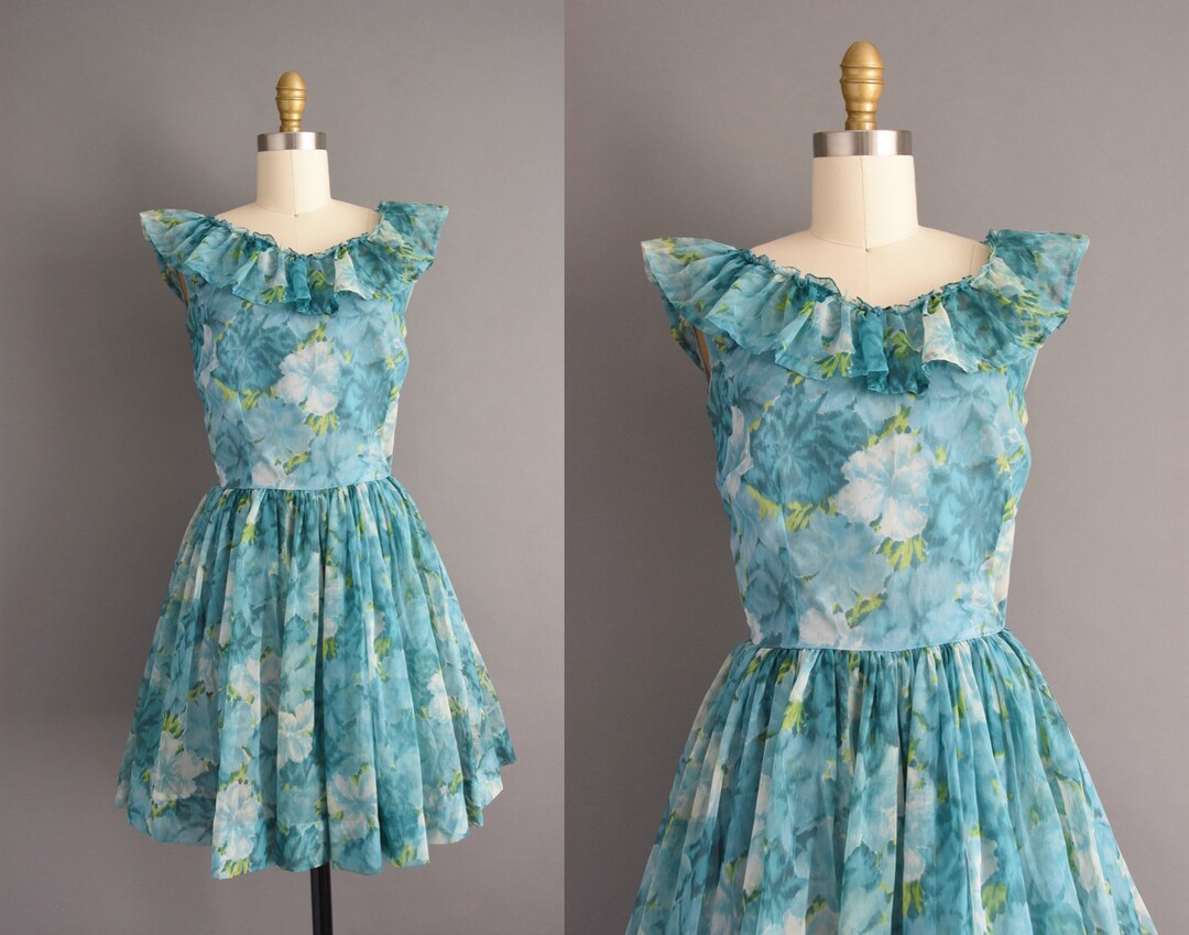 Vintage 1950s Dress | Gorgeous Fluttery Floral Chiffon Cocktail Party ...