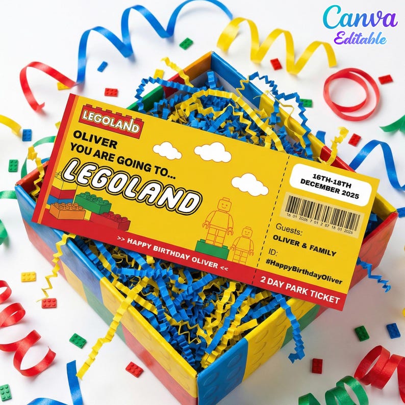 Editable Legoland Ticket Printable Surprise Trip Reveal, Theme Park ...