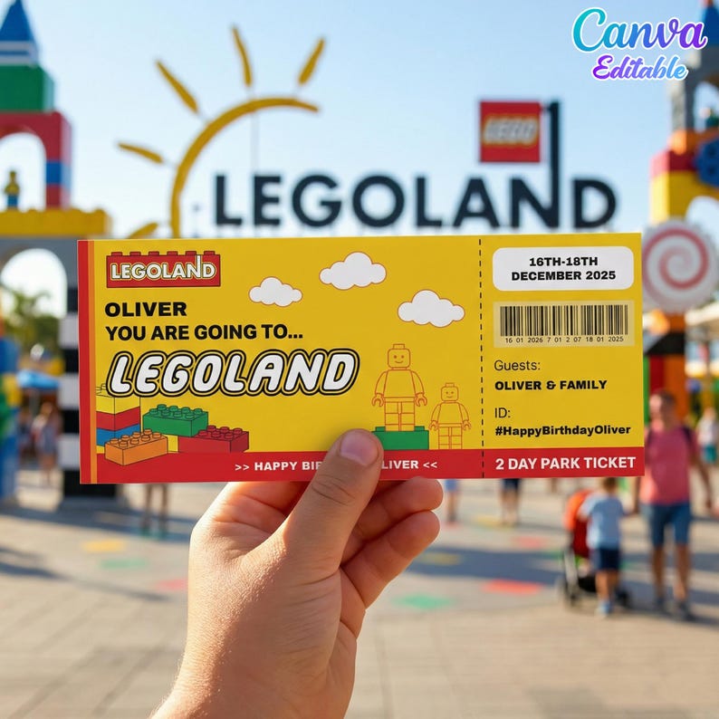 Editable Legoland Ticket Printable Surprise Trip Reveal, Theme Park ...