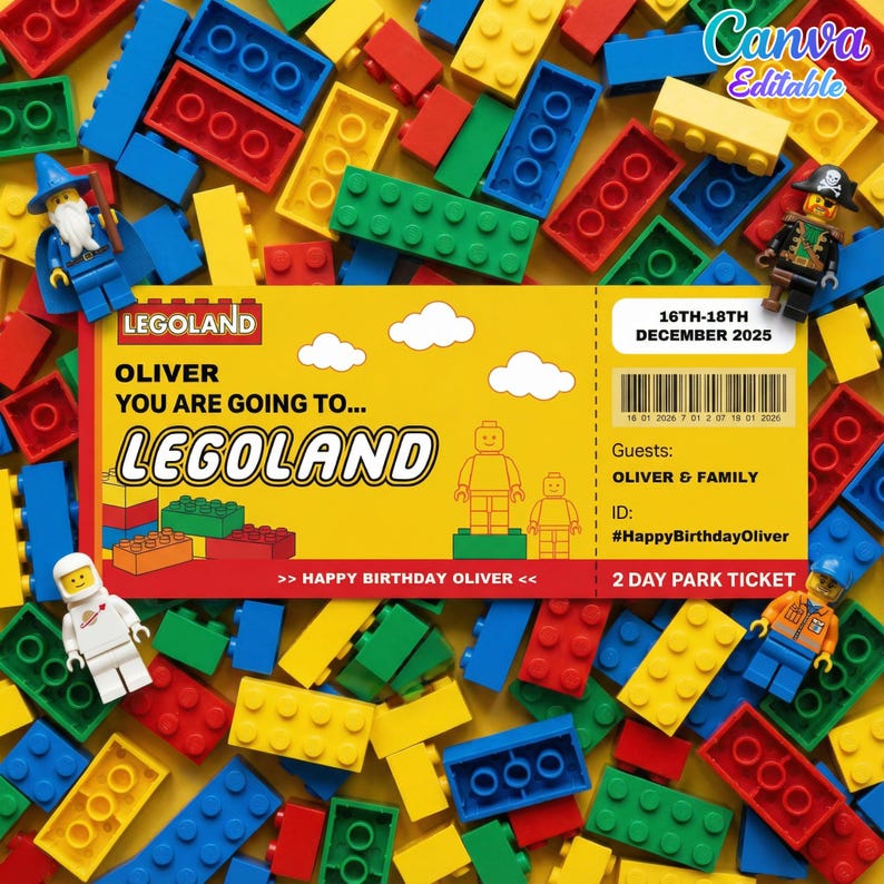 Editable Legoland Ticket Printable Surprise Trip Reveal, Theme Park ...