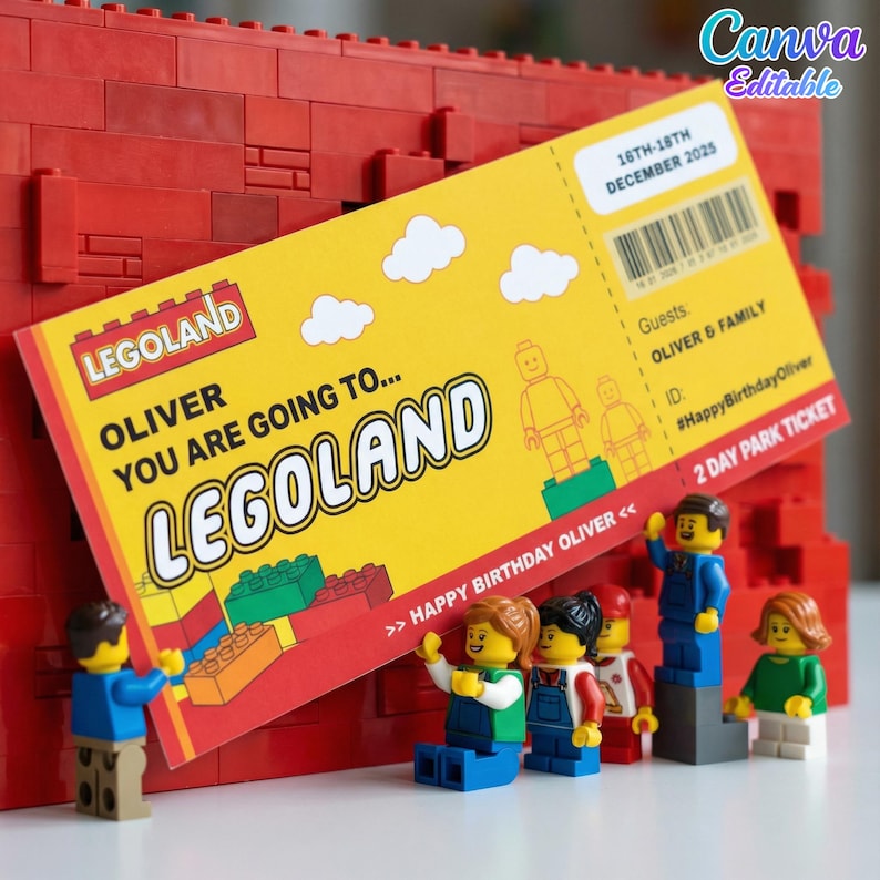 Editable Legoland Ticket Printable Surprise Trip Reveal, Theme Park Gift Voucher, Kids Birthday ...