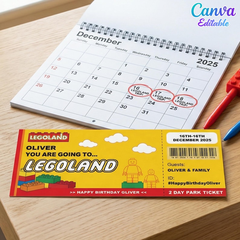 Editable Legoland Ticket Printable Surprise Trip Reveal, Theme Park ...