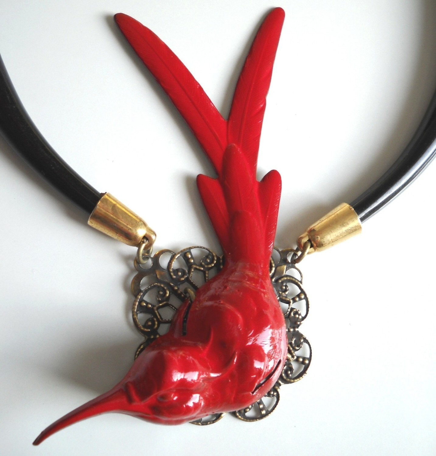 Red Bird Necklace Statement Necklace Red Bird Necklace - Etsy