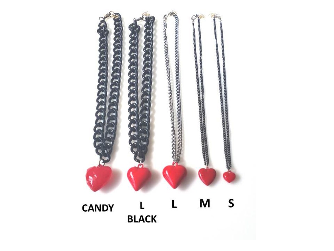 Red Heart Pendant Necklace Black Chunky Chain Statement - Etsy