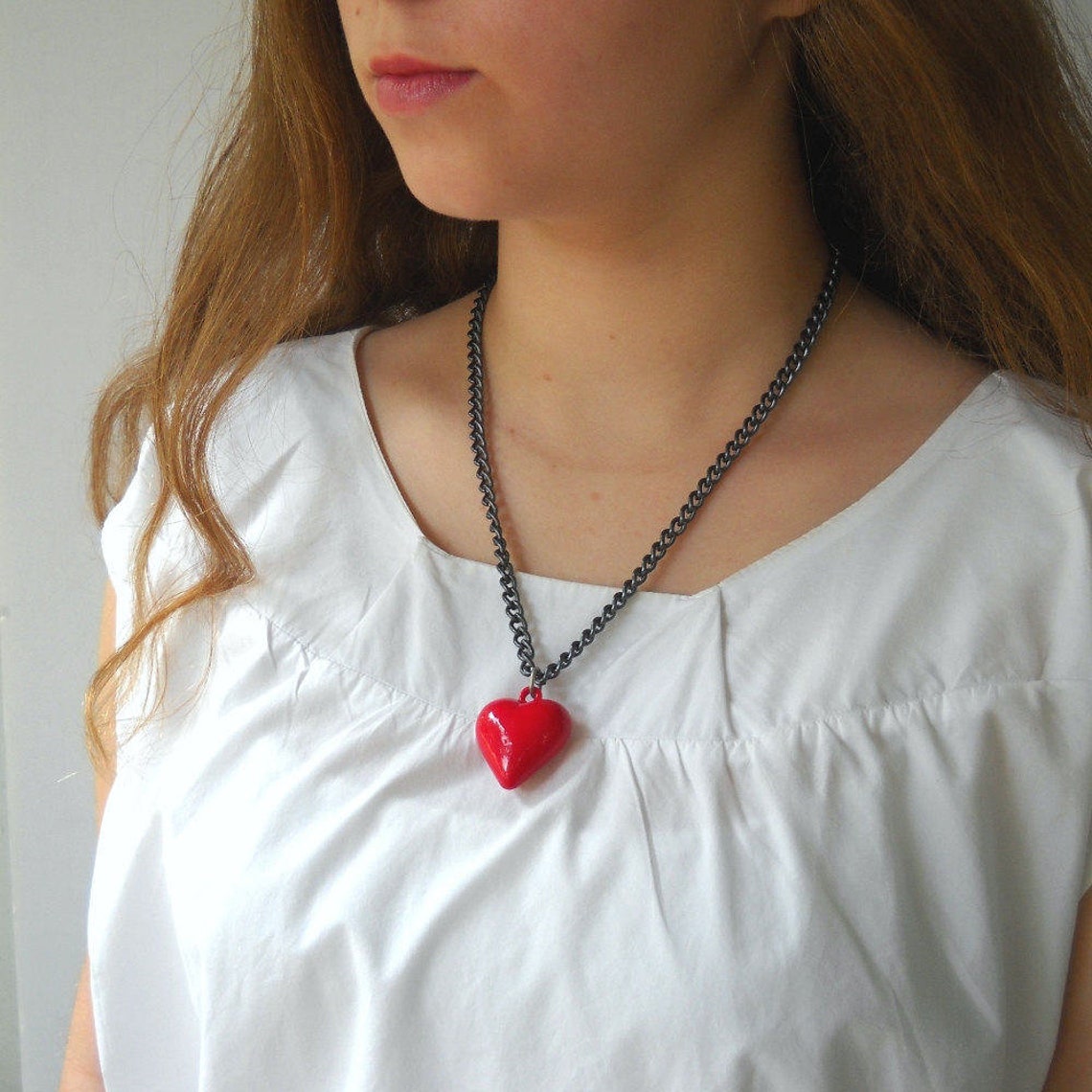 Heart Necklace Red Heart Necklace Large Heart Necklace - Etsy