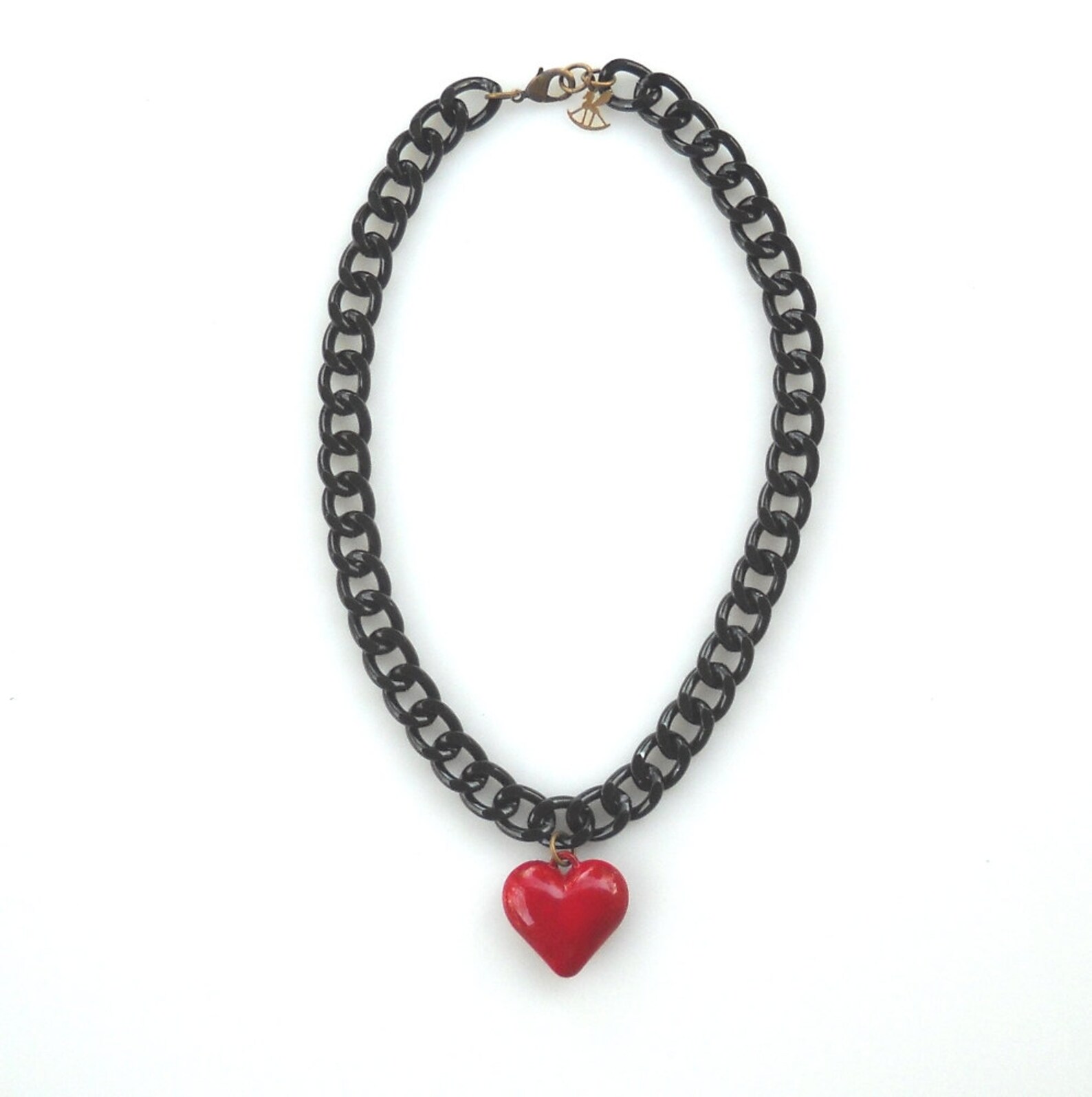 Red Heart Pendant Necklace Black Chunky Chain Statement - Etsy