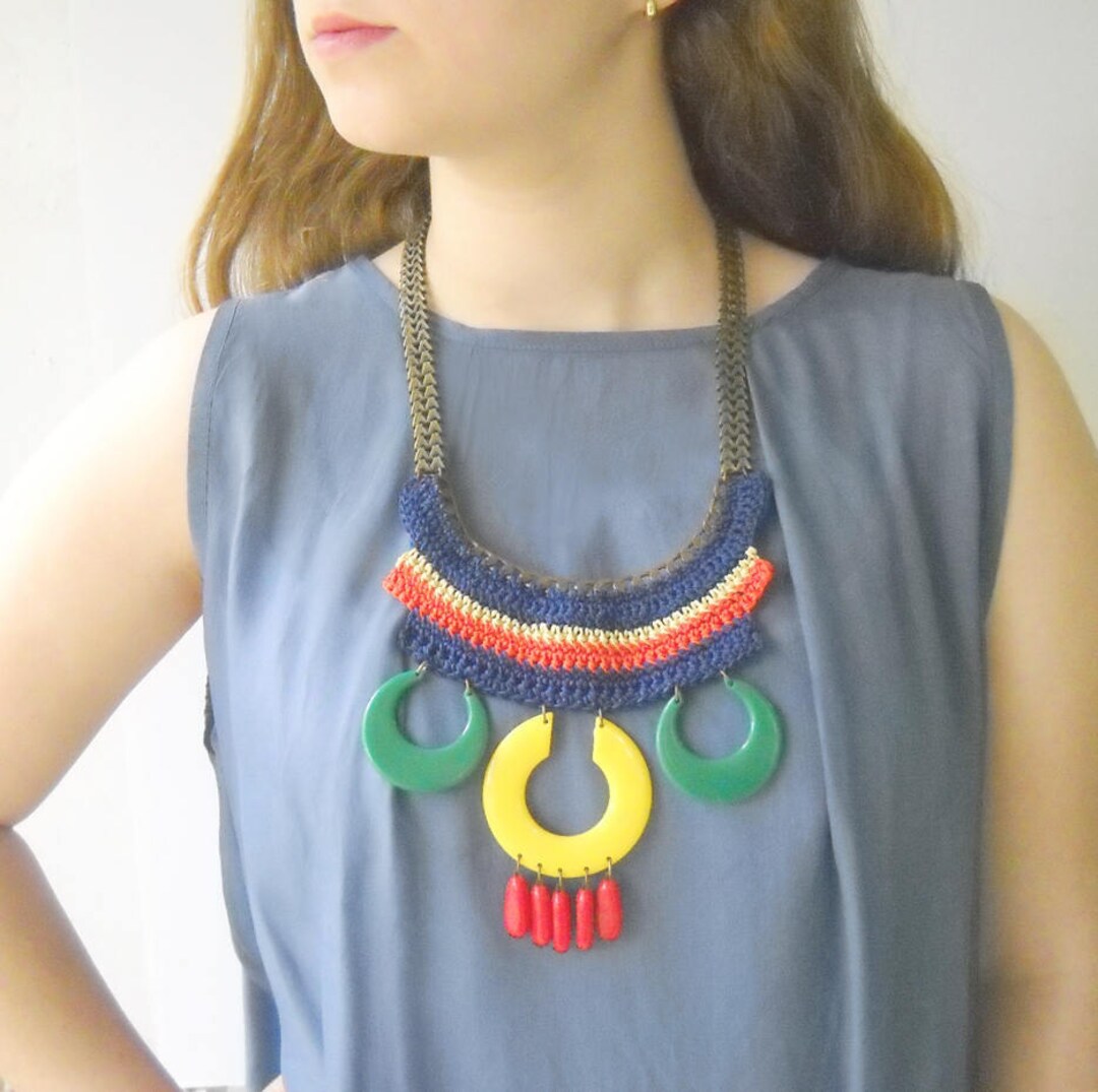 Oversize Statement Necklace Colorful Big Boho Necklace Bold Fan ...