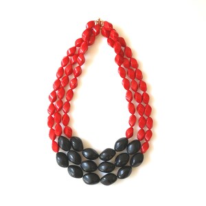 Red Multi Strand Necklace, Bold Statement Necklace, Handmade Beaded ...