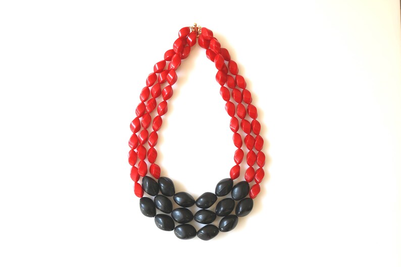 Red Multi Strand Necklace, Bold Statement Necklace, Handmade Beaded ...