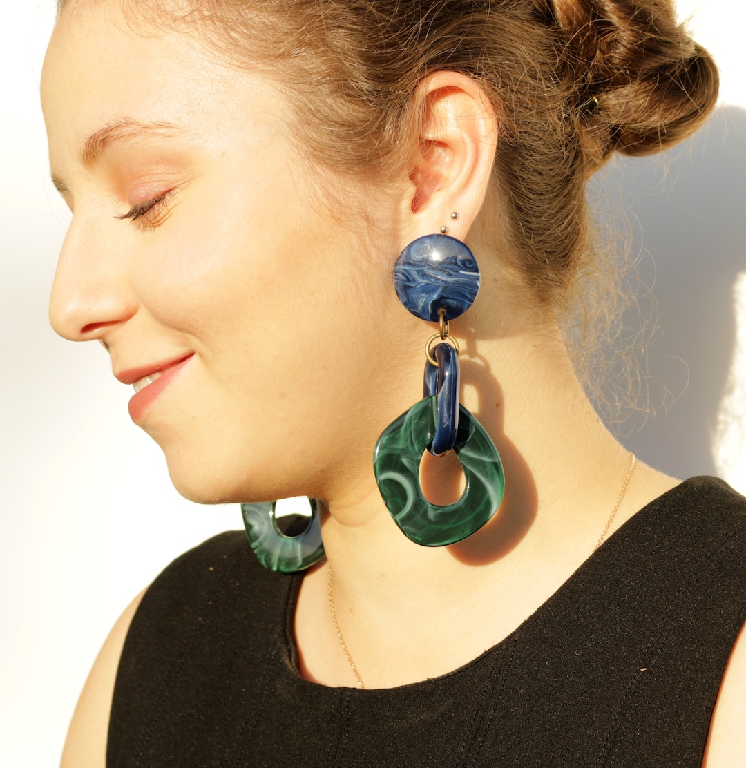 Chunky Chain Link Earring, Large Acetate Earrings, Italian Acrylic ...